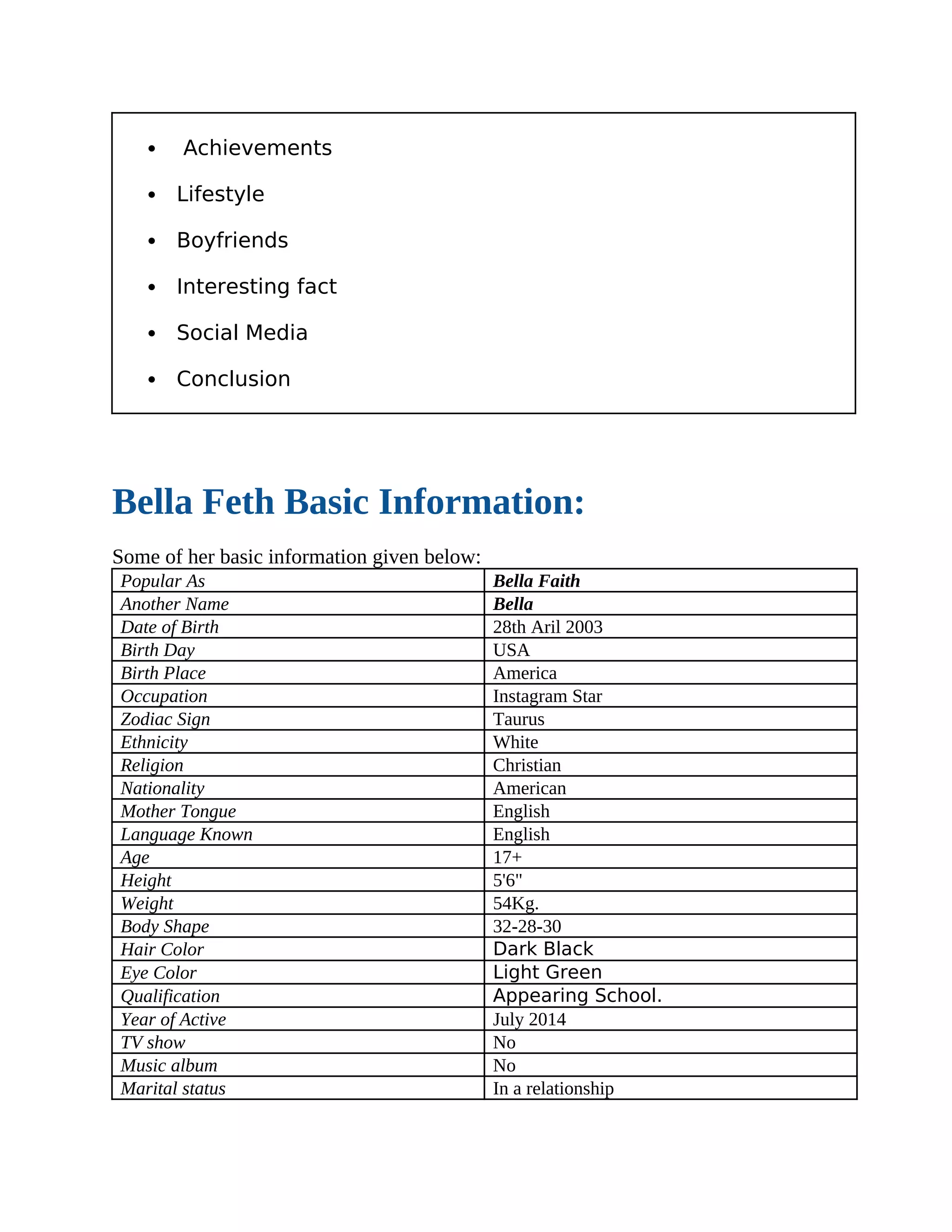 Bella faith-biography | PDF