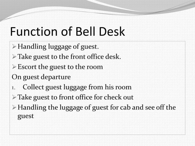 Bell desk | PPTX | Hotels and Motels | Travel Type