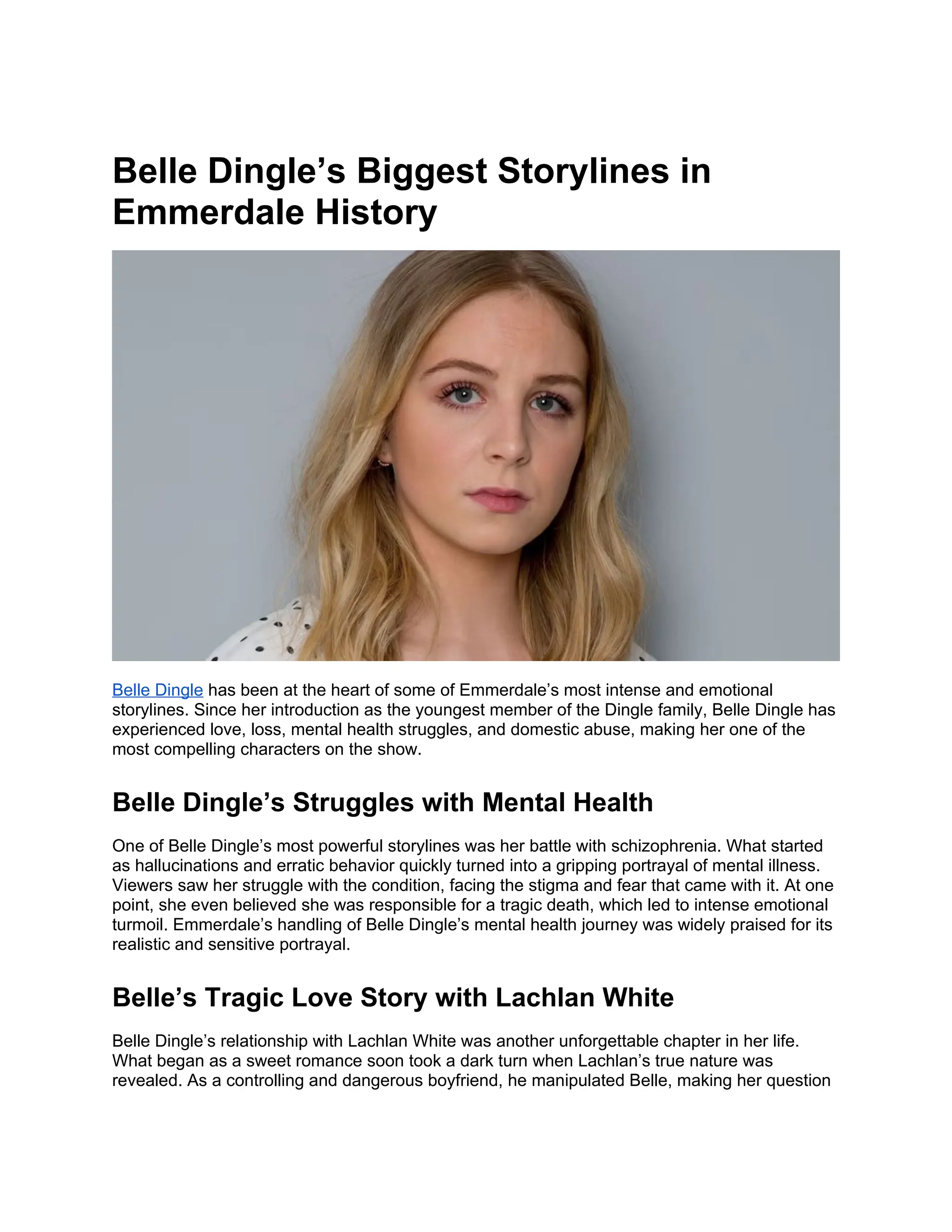 Belle Dingle’s Biggest Storylines in Emmerdale | DOCX