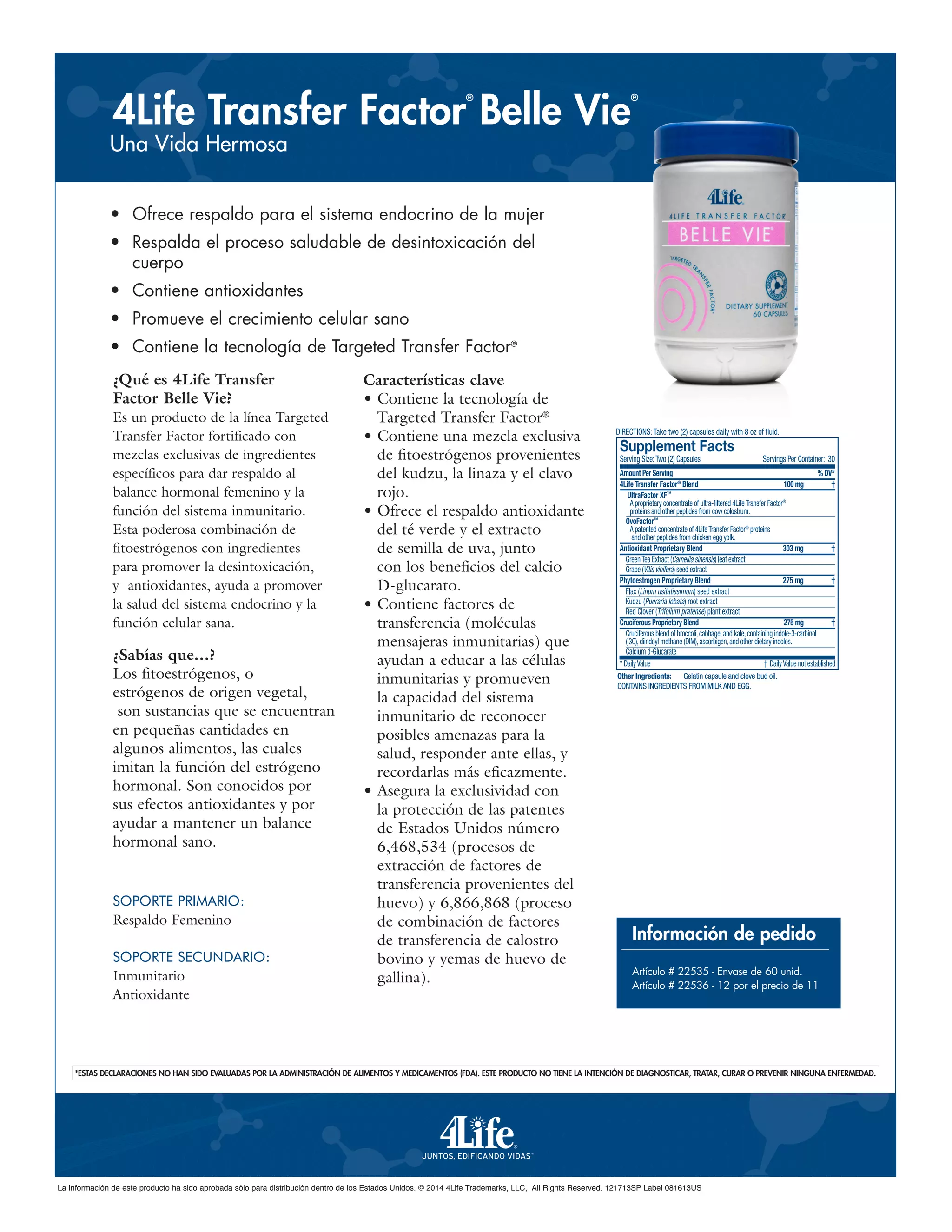 Ficha Técnica 4Life Transfer factor Bellevie | PDF