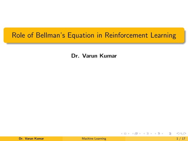 Role of Bellman's Equation in Reinforcement Learning | PPT