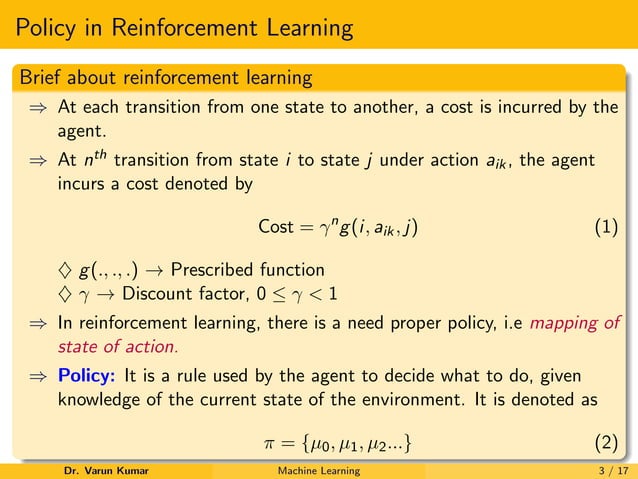 Role of Bellman's Equation in Reinforcement Learning | PPT