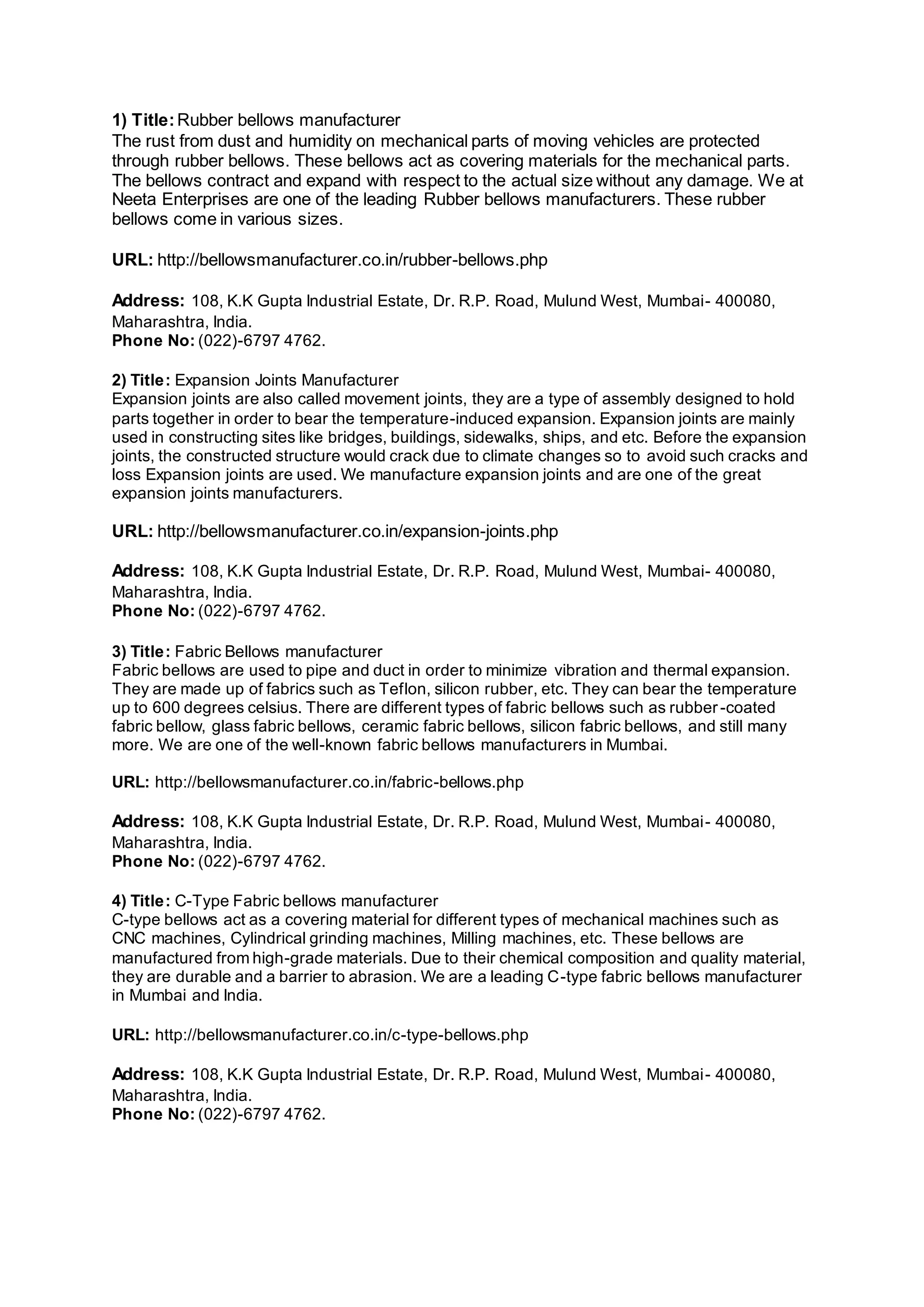 Bellows manufacturer | DOCX