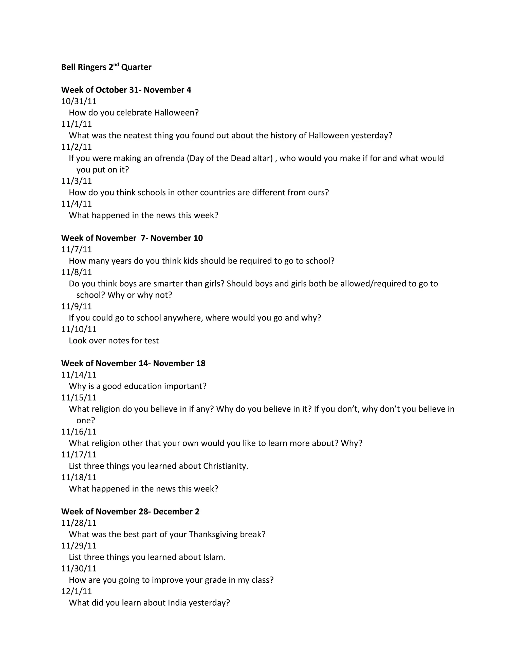 Bell ringers 2nd quarter | DOC