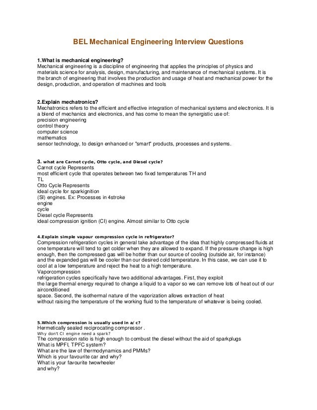 Bel mechanical engineering interview questions Bel mechanical engineering interview questions