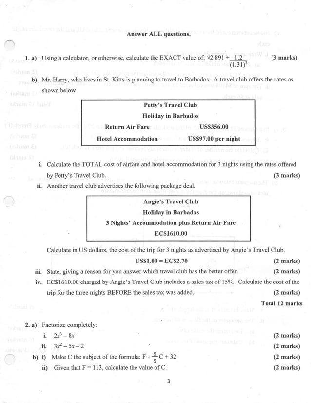 CSEC Mathematics Paper 02 | PDF