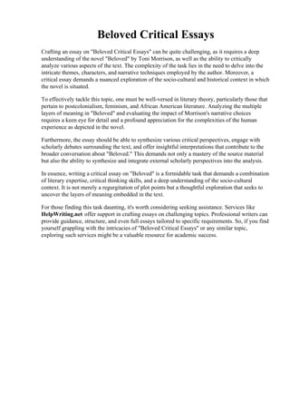 Beloved Critical Essays | PDF