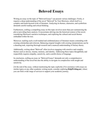 Beloved Essays. Concordia College-Moorhead | PDF
