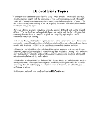 Beloved Essay Topics | PDF