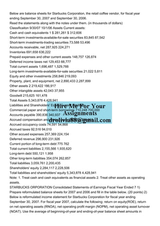 Below are balance sheets for Starbucks Corporation the reta.pdf