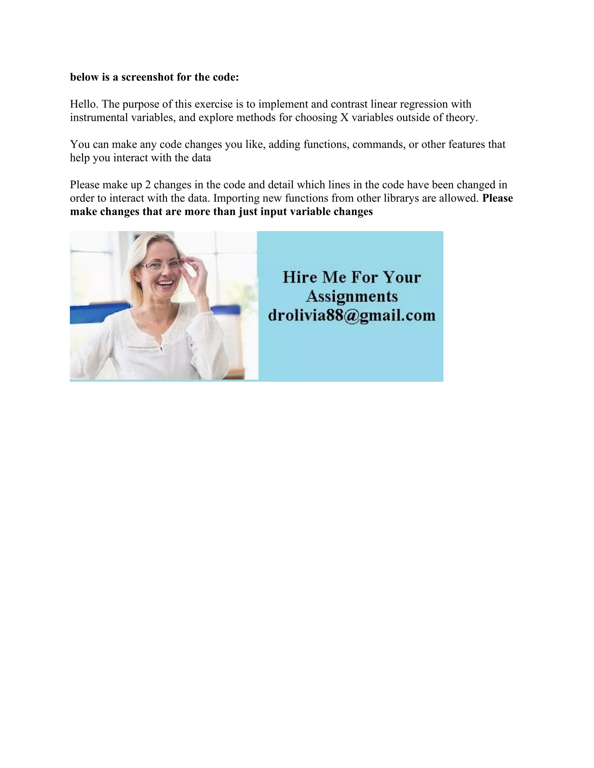 below is a screenshot for the code- Hello- The purpose of this exerc.pdf