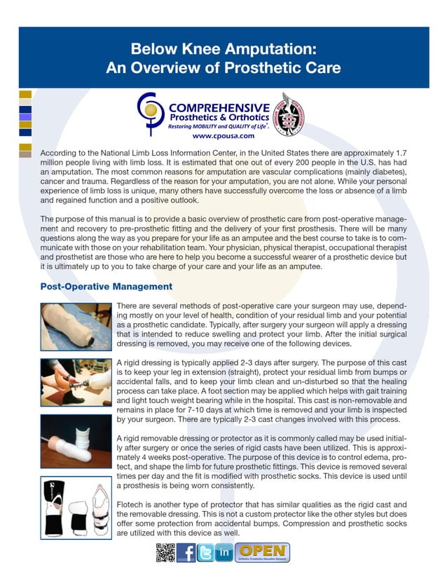 Below Knee Amputation An Overview of Prosthetic Care | PDF