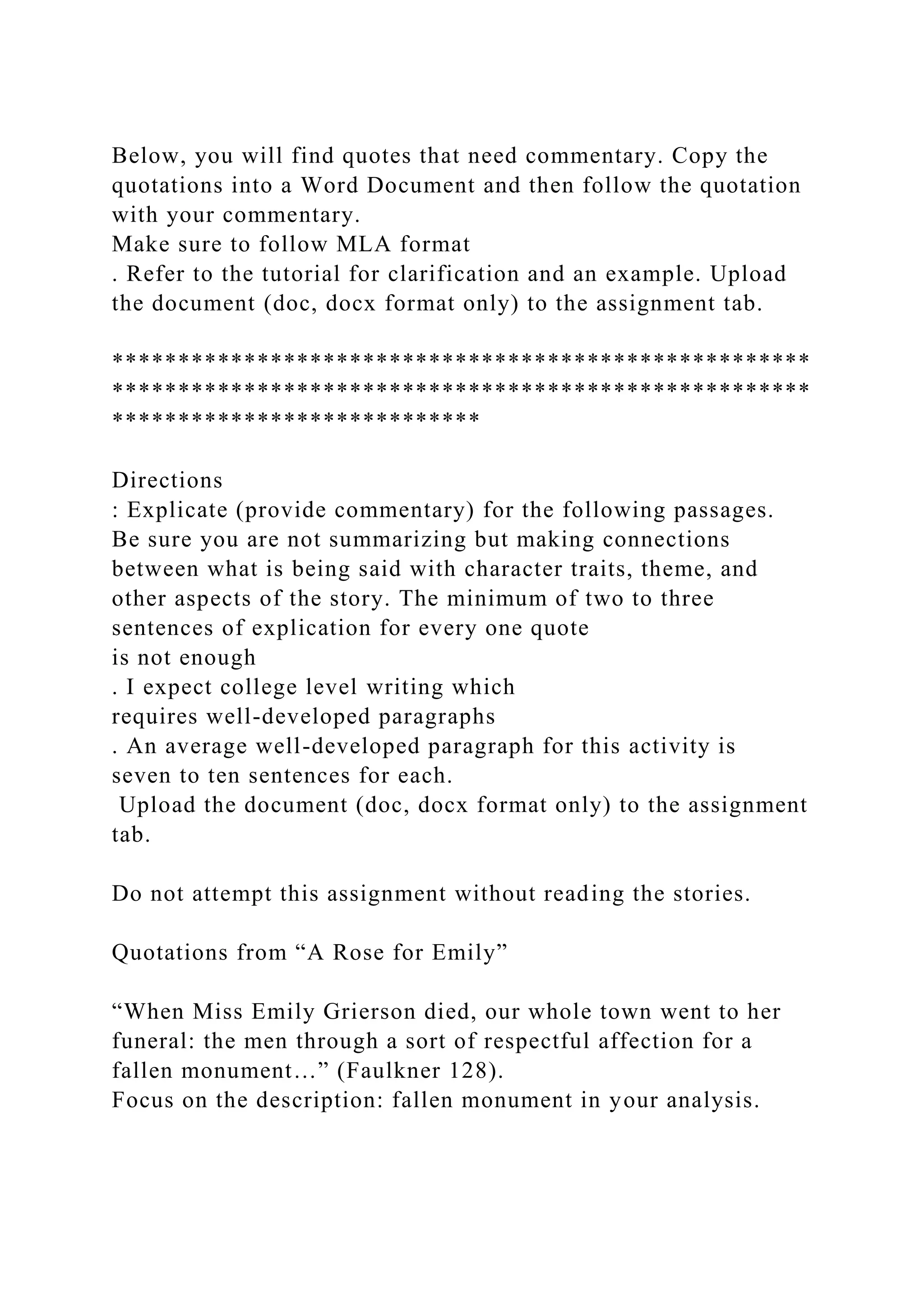 Below, you will find quotes that need commentary. Copy the quotation ...