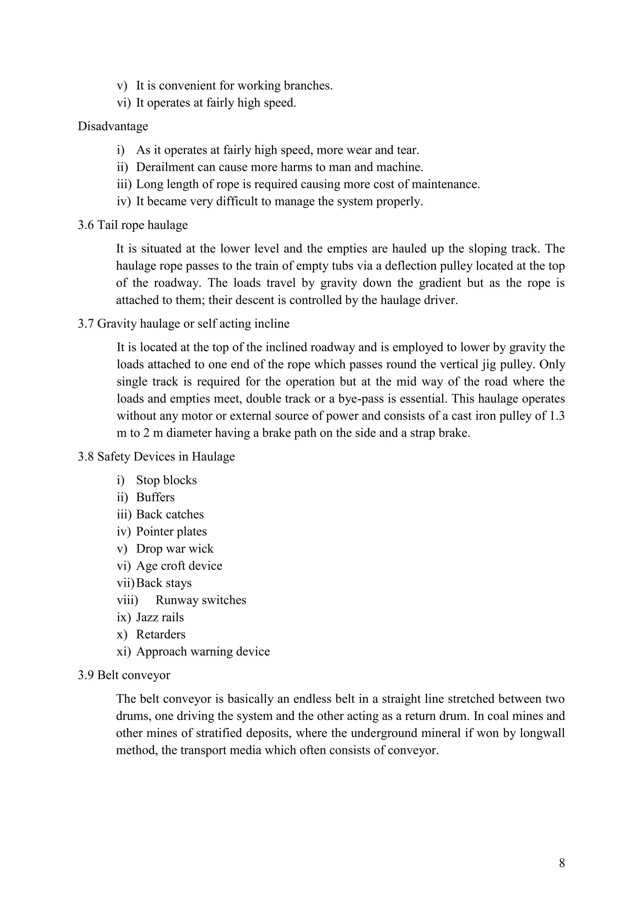 Belt conveyor and Haulage system in the mine | PDF