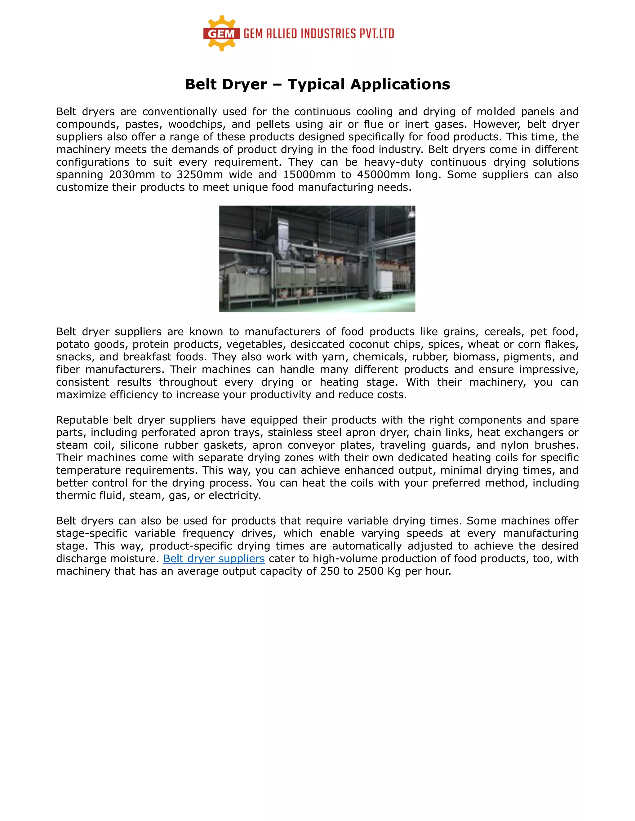 Belt Dryer – Typical Applications | PDF