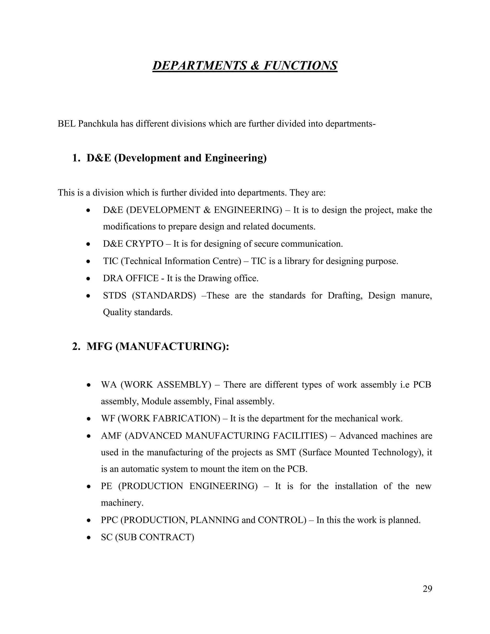 Bharat Electronics Limited (BEL) : Training Report | DOCX