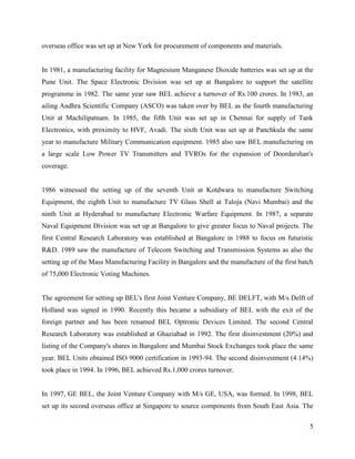 Bharat Electronics Limited (BEL) : Training Report | DOCX