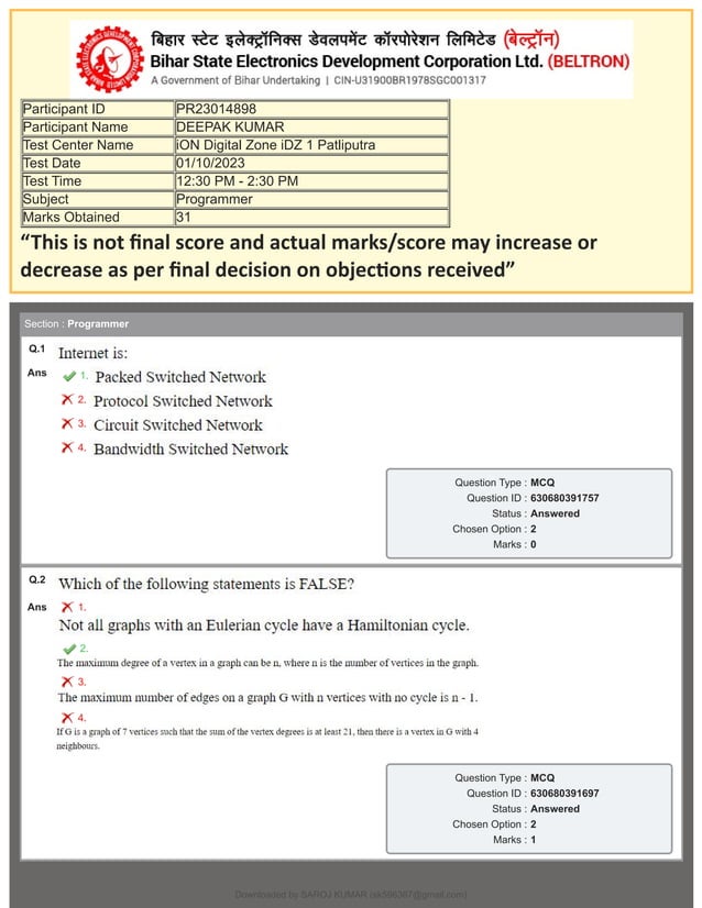 beltron-programmer-2023-previous-year-question.pdf | Education