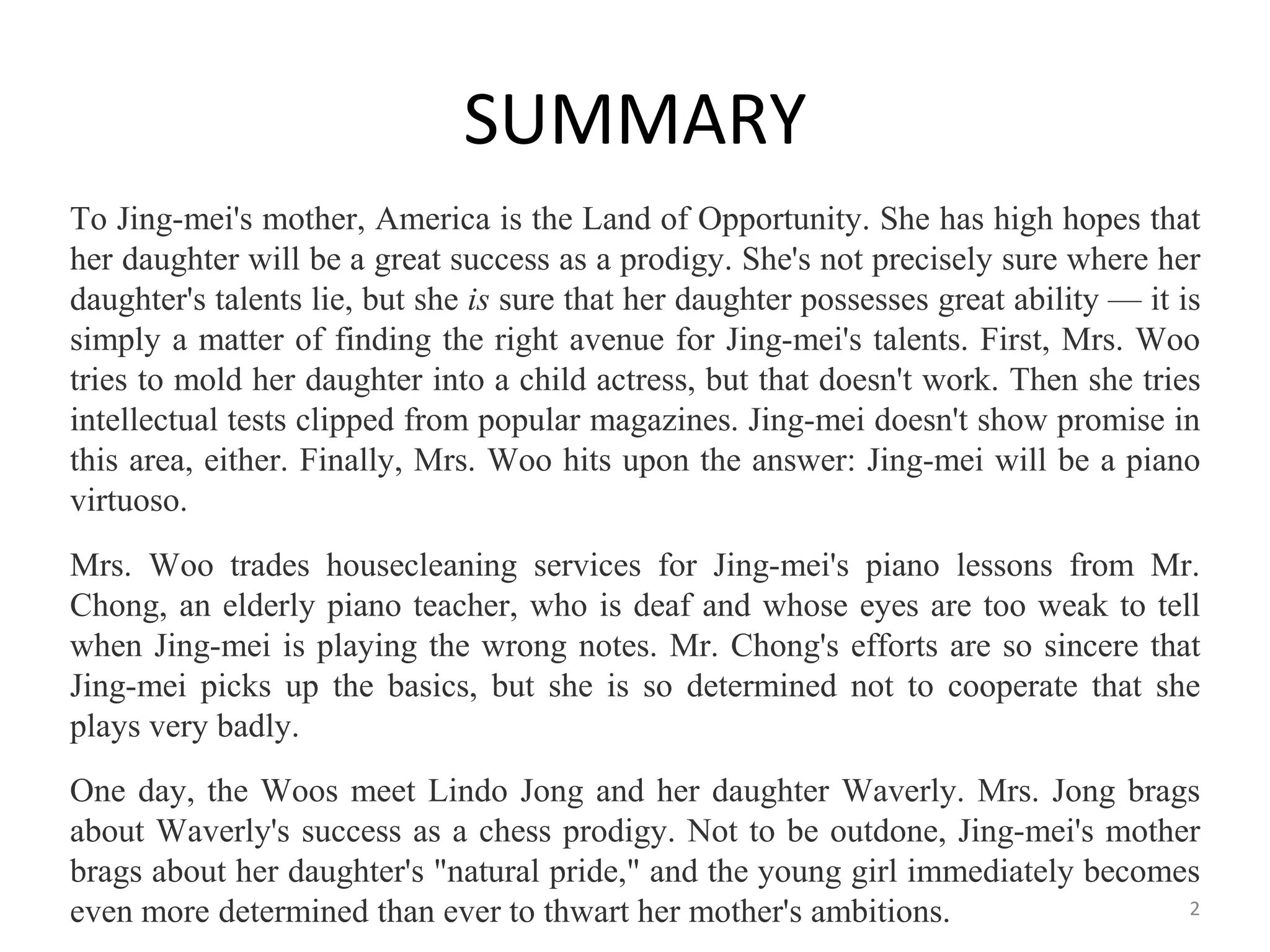 Summary and Theme: Two Kinds by Amy Tan | PPTX