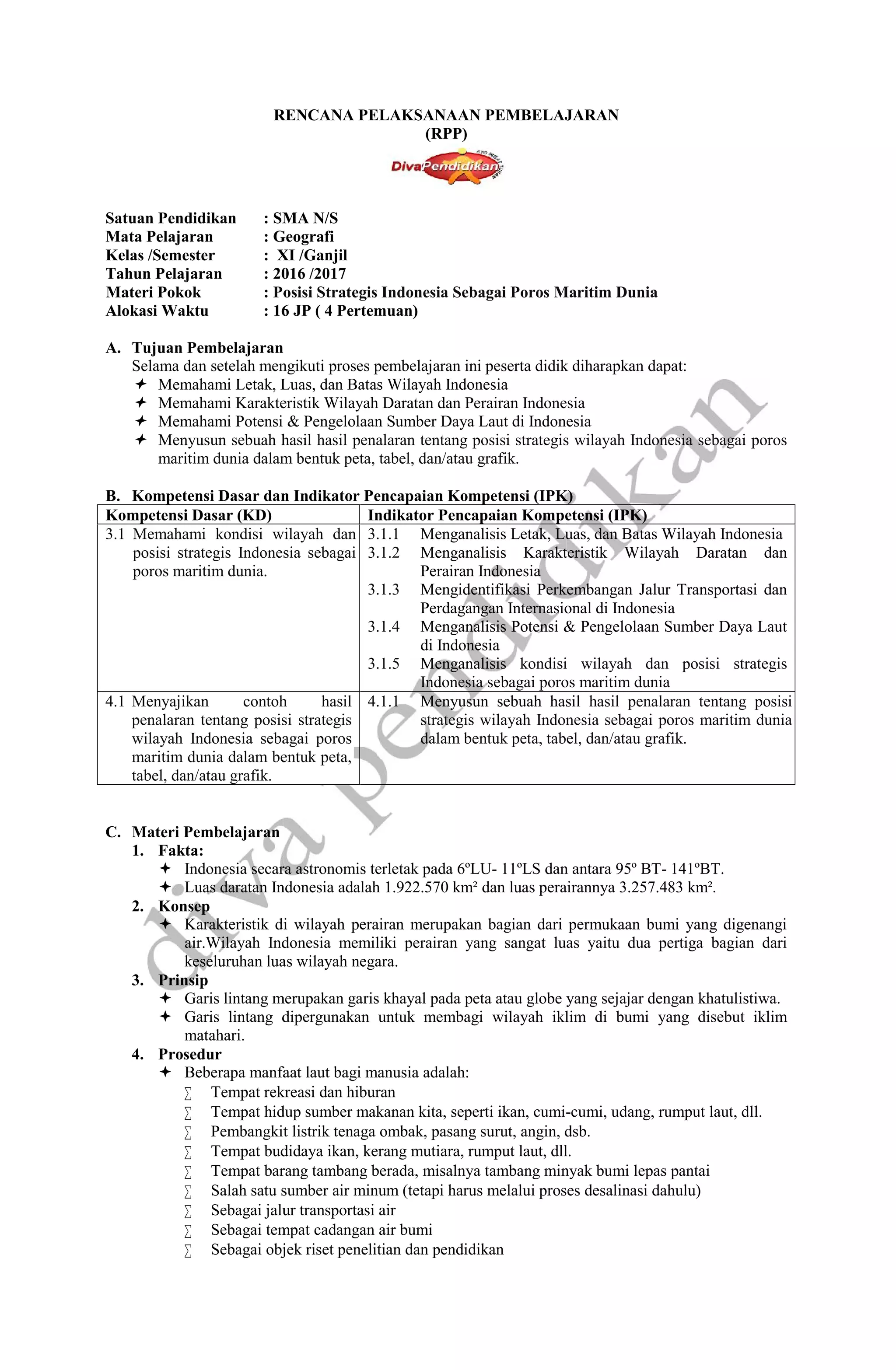 rpp revisi 2016 geografi xi rpp diva pendidikan | PDF