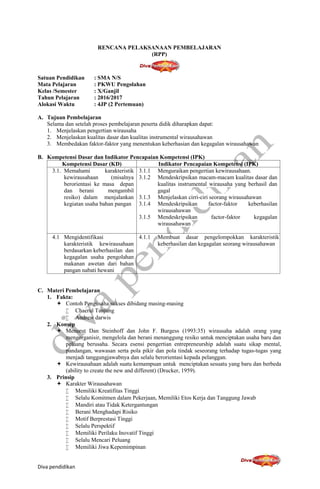 rpp revisi 2016 pkwu pengolahan x rpp diva pendidikan | PDF