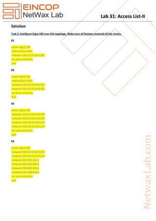 Eincop Netwax Lab: Access List ii | PDF