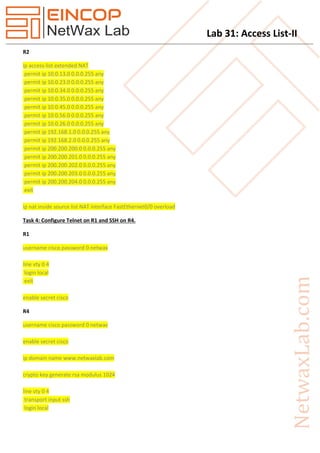Eincop Netwax Lab: Access List ii | PDF