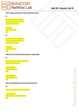 Eincop Netwax Lab: Access List ii | PDF