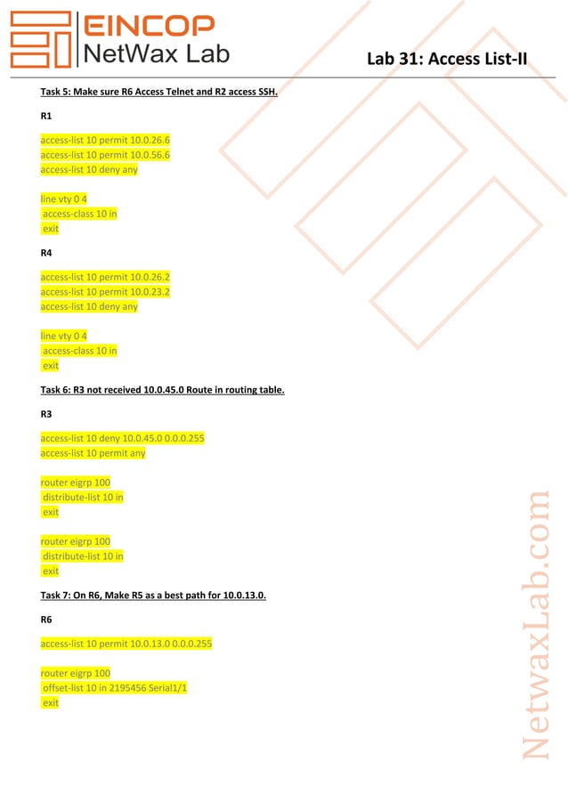 Eincop Netwax Lab: Access List ii | PDF