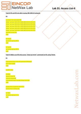 Eincop Netwax Lab: Access List ii | PDF