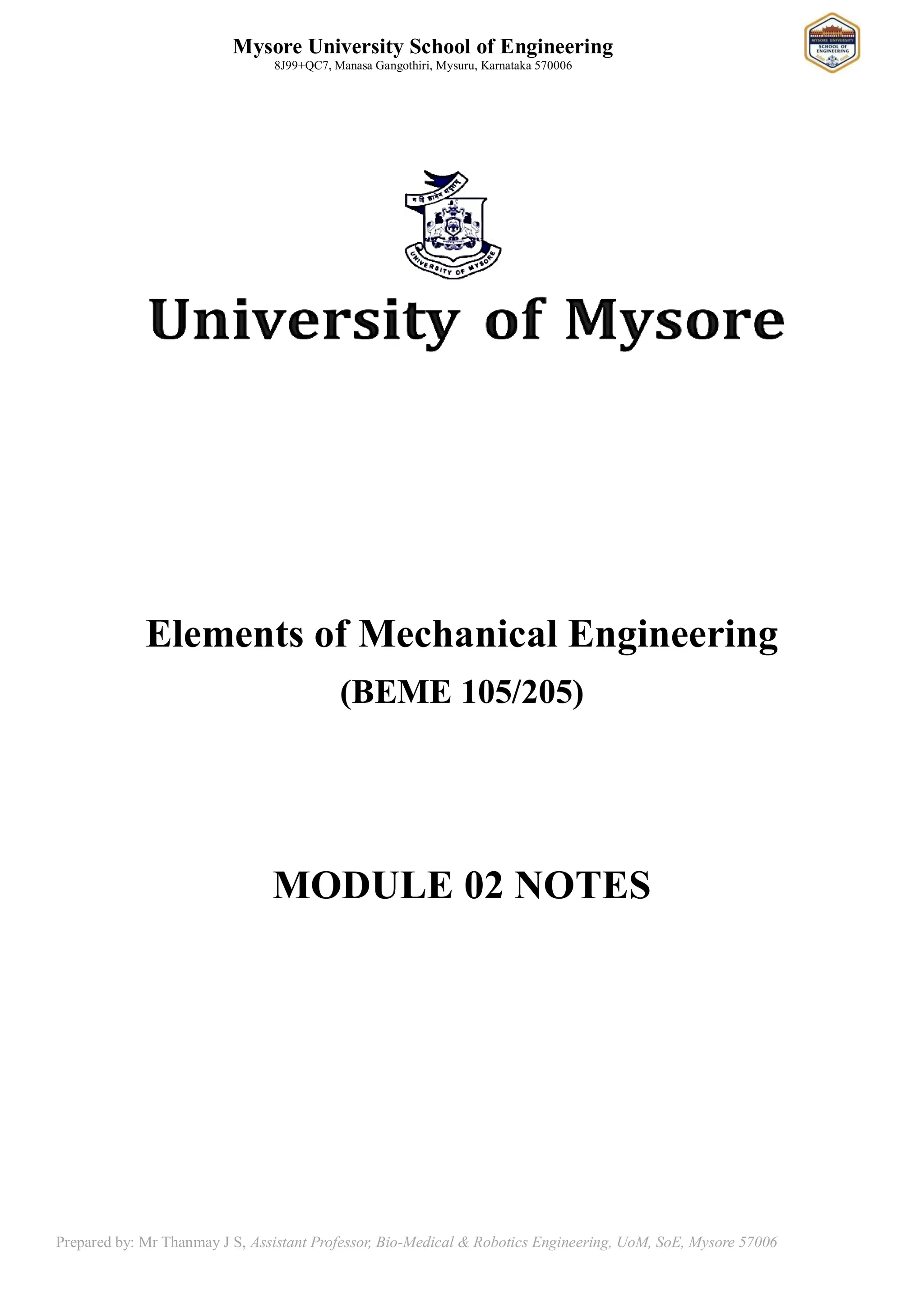 BEME 105-205 MODULE 02 Elements of Mechanical Engineering | PDF