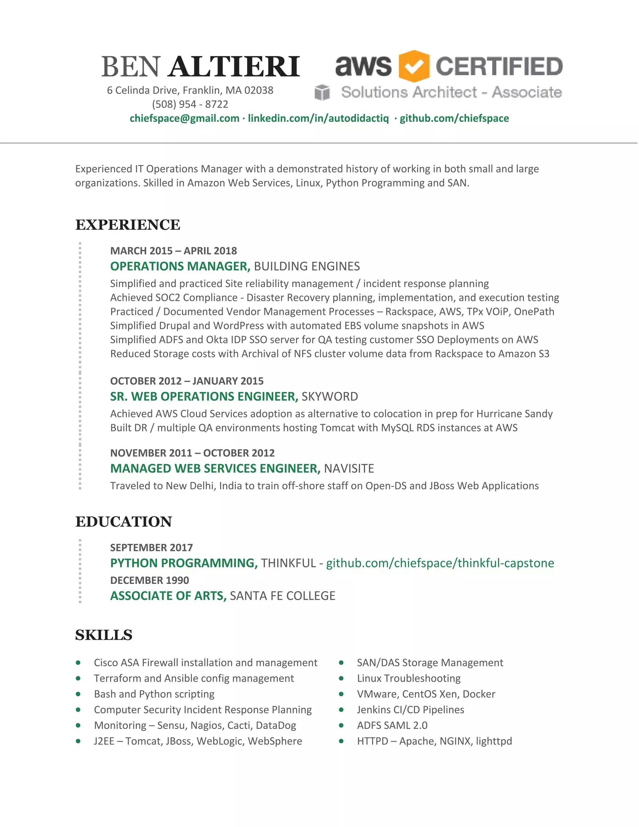 Ben altieri cv_spring_2018 | PDF