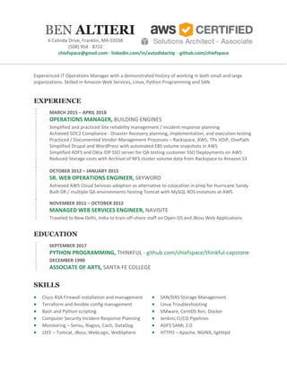 Ben altieri cv_spring_2018 | PDF