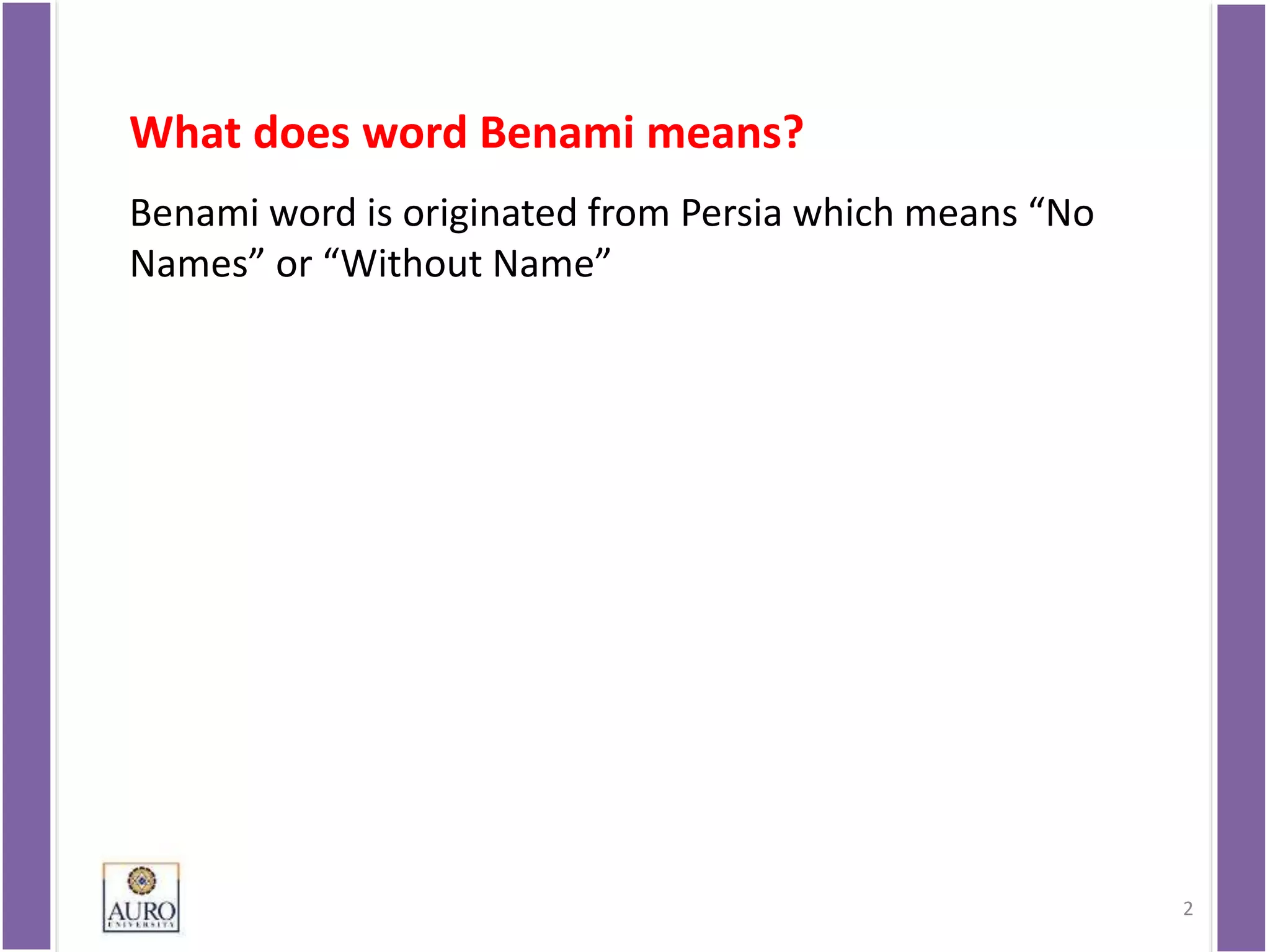 Benami Transaction Act, 1988 | PPTX