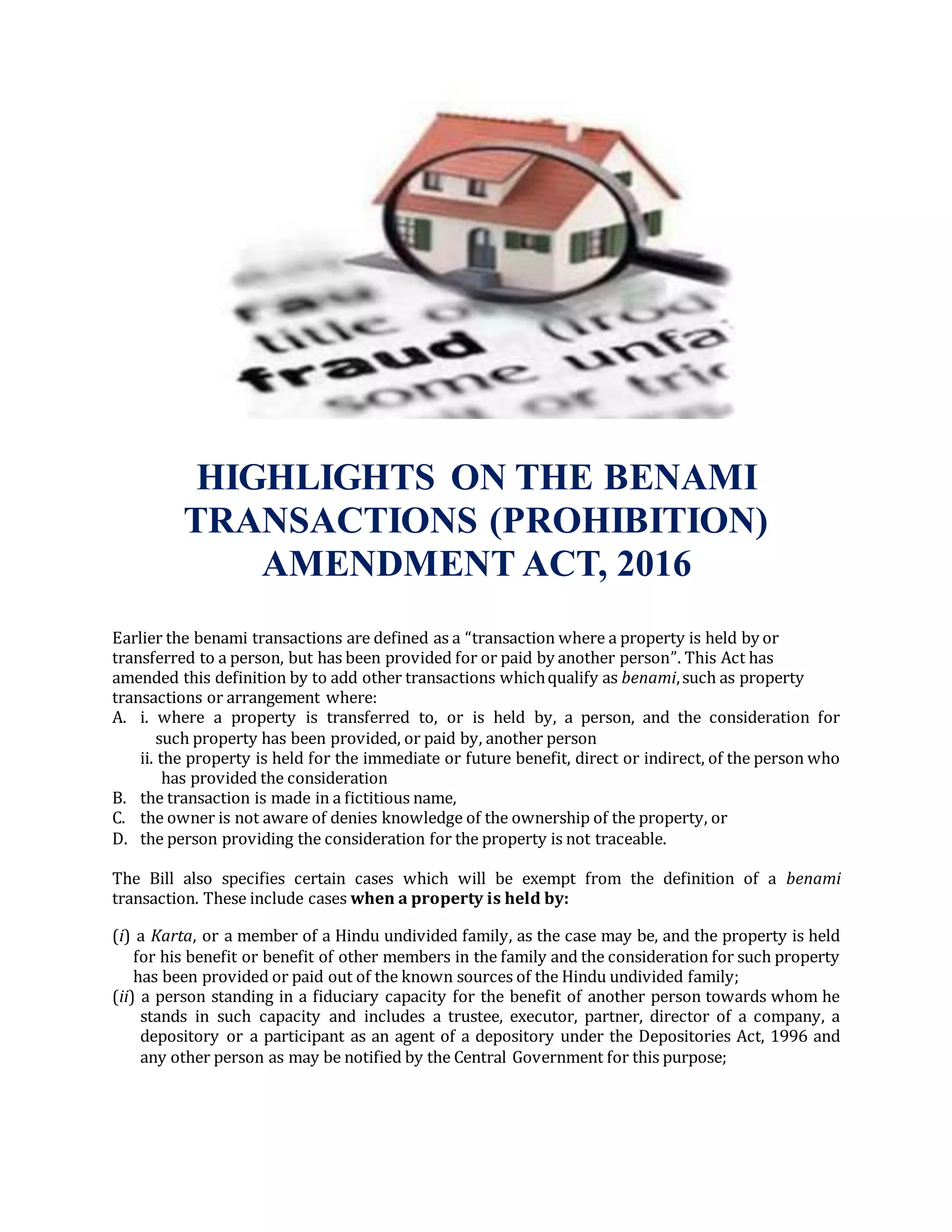 Benami transactions amendment act, 2016 | DOCX