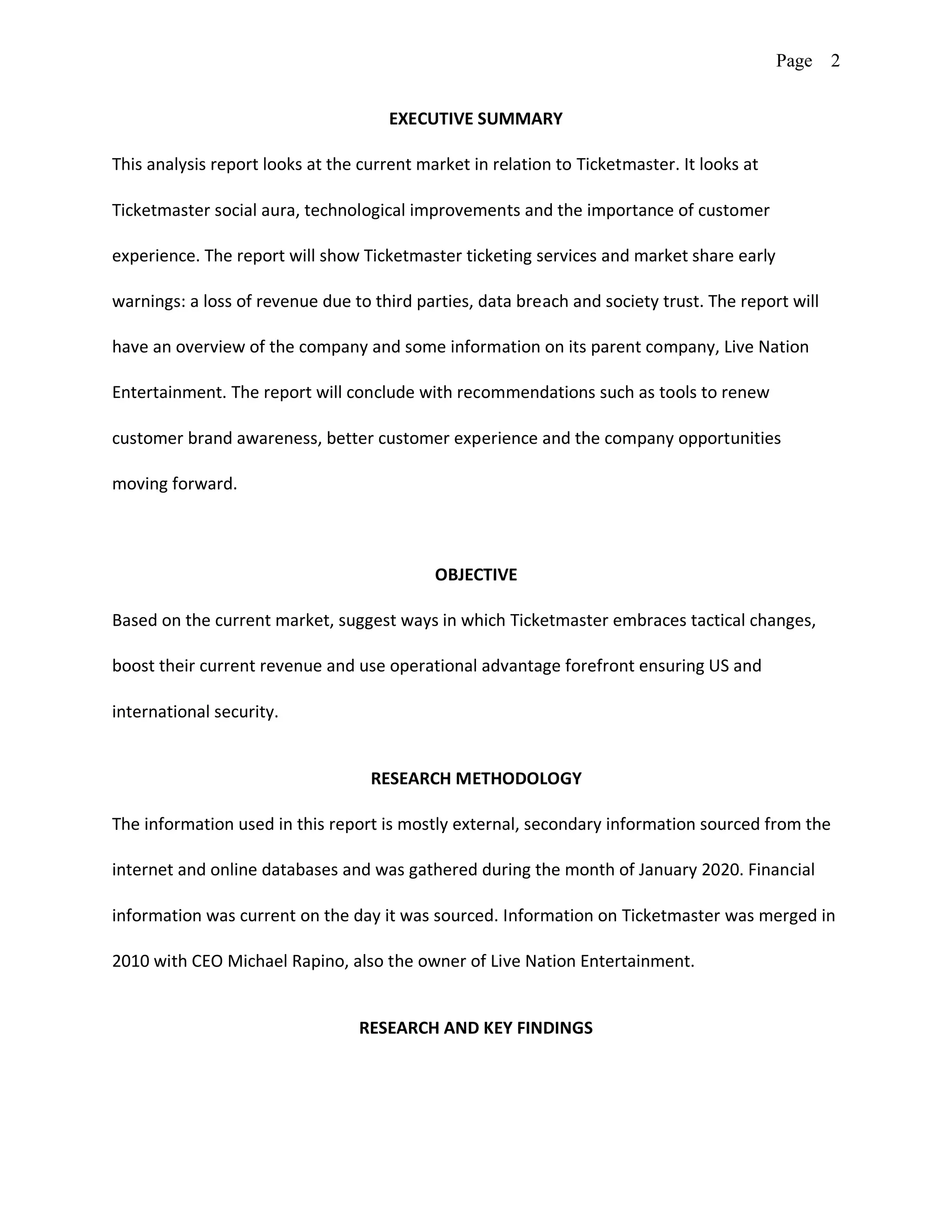 Market Analysis on TicketMaster | PDF