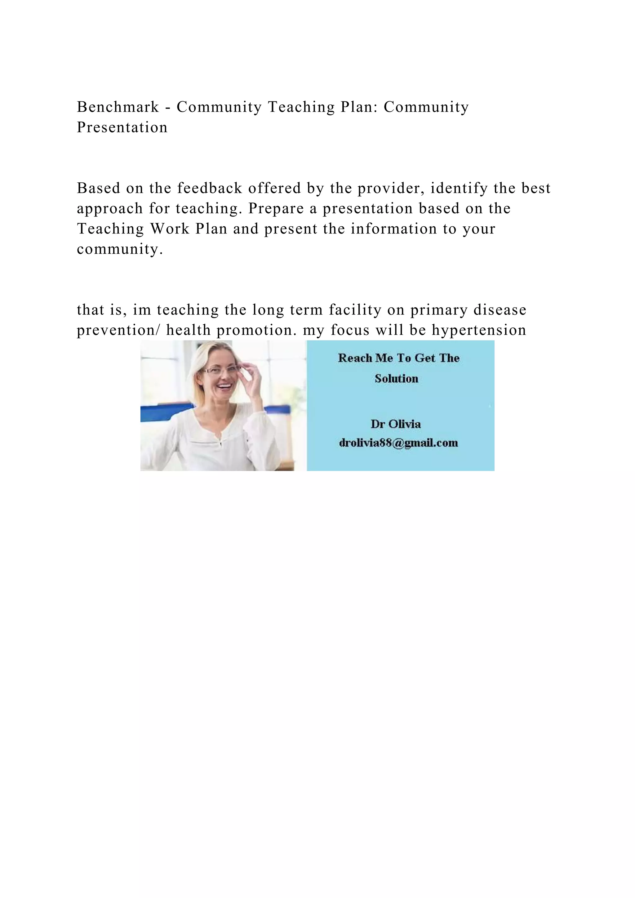 Benchmark - Community Teaching Plan Community Presentation Ba.docx
