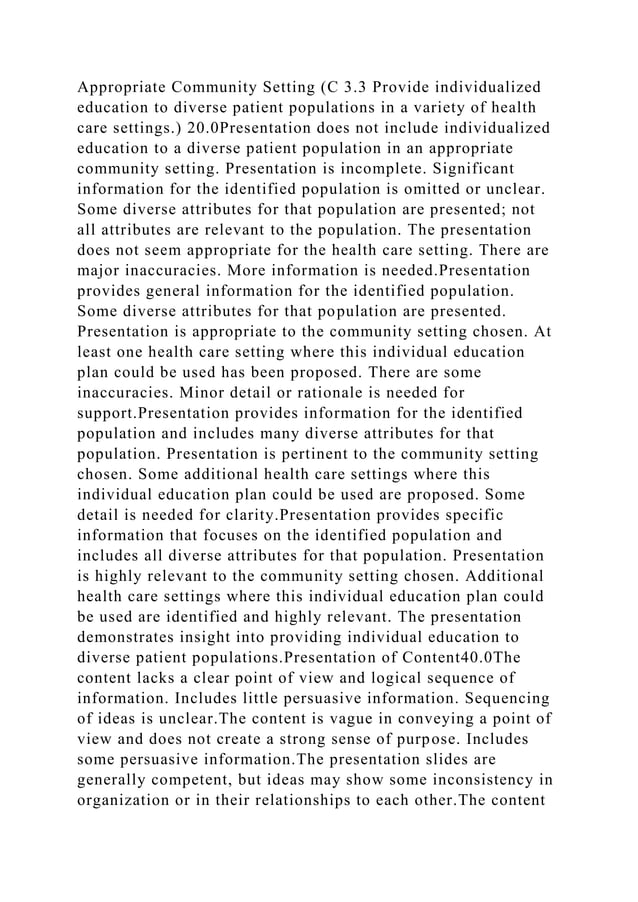 Benchmark - Community Teaching Plan Community Presentation The .docx