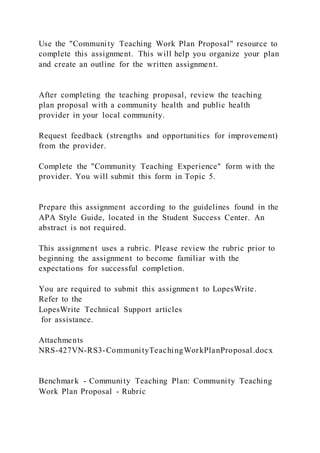 Benchmark - Community Teaching Plan Community Teaching Work Plan Pr | DOCX