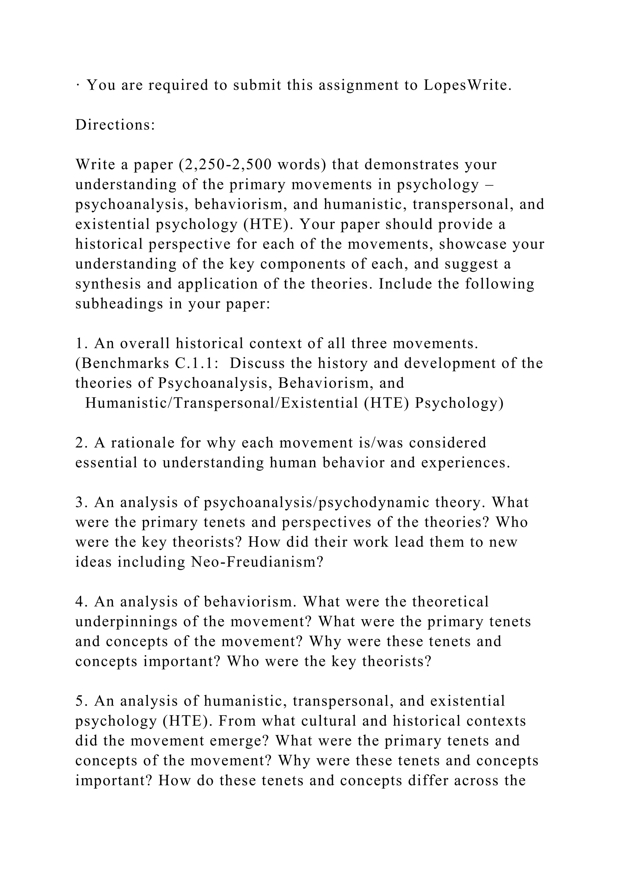 Benchmark - Major Psychological MovementsUnderstanding the the.docx
