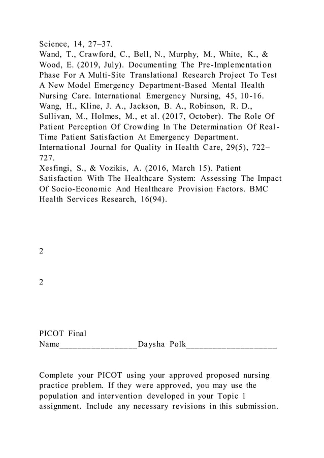 BENCHMARK 1Evidence-Based Practice Project PICOT | DOCX