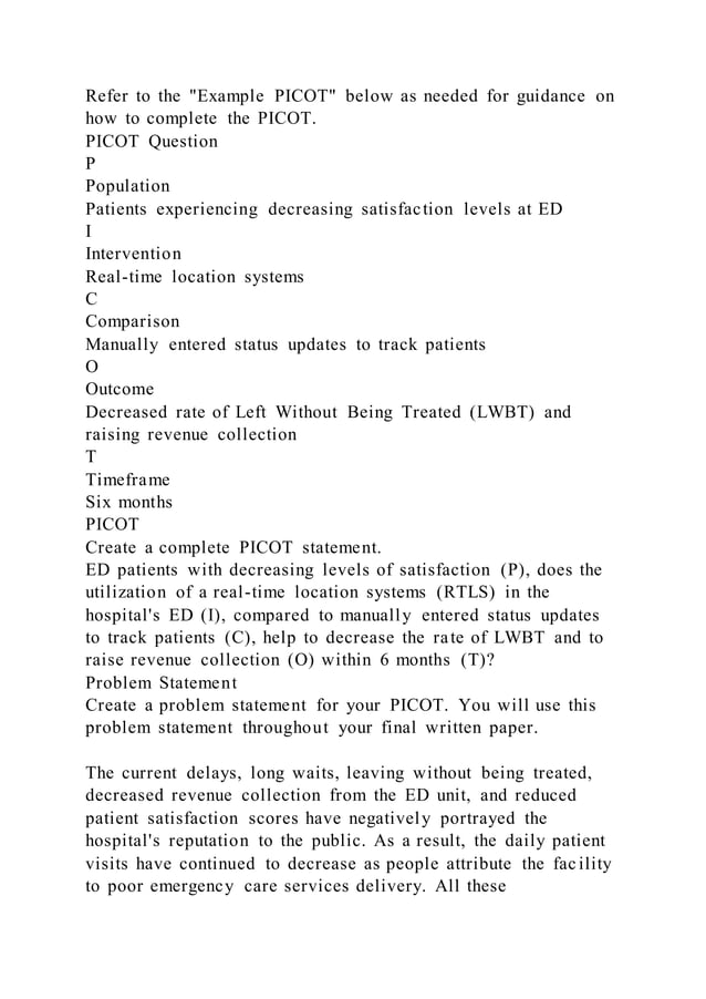 BENCHMARK 1Evidence-Based Practice Project PICOT | DOCX