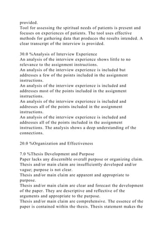 Benchmark Assignment - Spiritual Needs Assessment and Reflection .docx ...