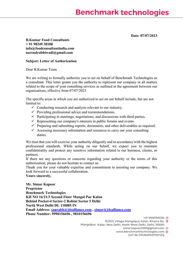 Authority letter by Benchmark technology for _BKumar.pdf