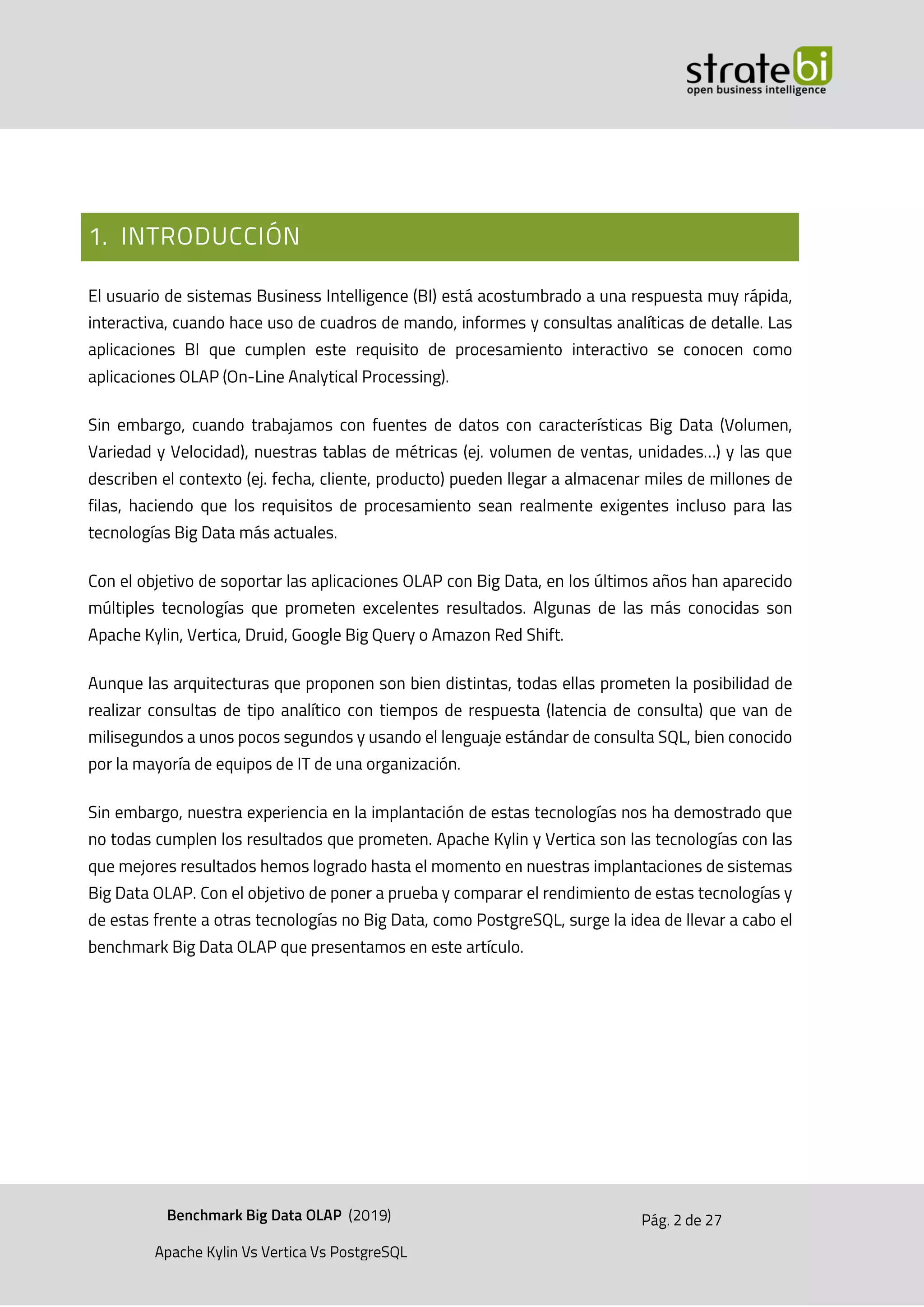Benchmark Big Data Analytics (español) | PDF