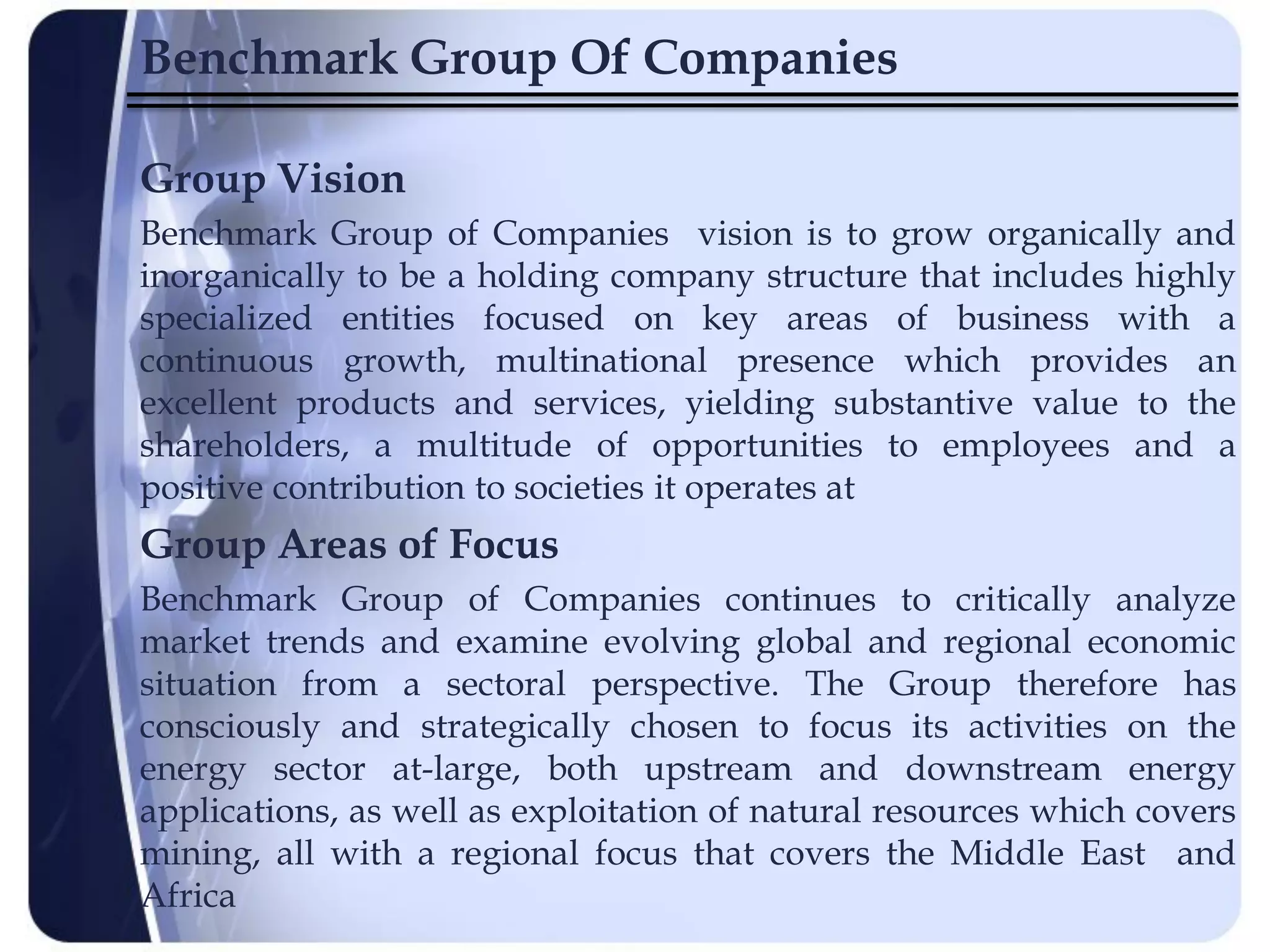 Benchmark Group Of Companies Business Profiles | PDF