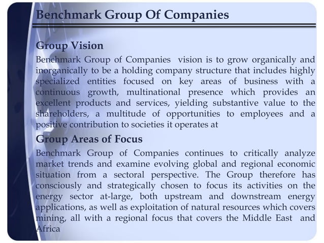 Benchmark Group Of Companies Business Profiles | PPT