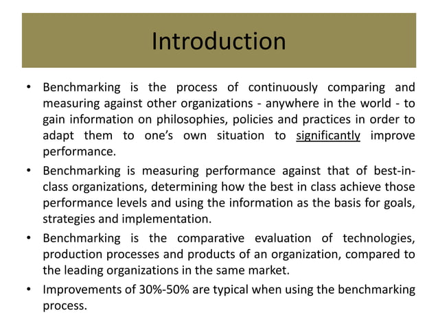 Benchmarking | PPTX | Computer Software and Applications | Computing