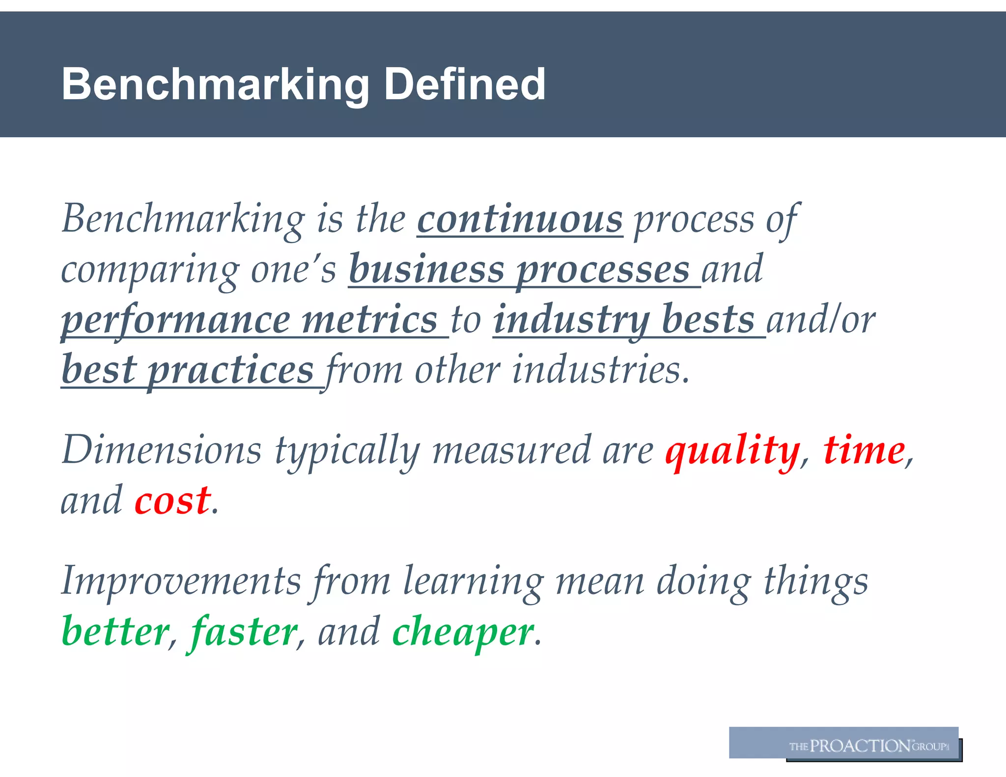 Benchmarking Best Practices - ProAction Group | PDF