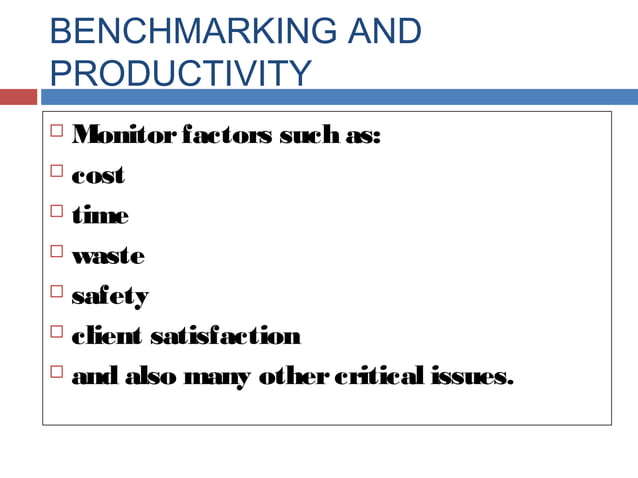Benchmarking and productivity | PPT